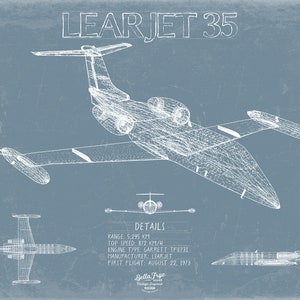 Learjet 35 Aircraft Blueprint Wall Art - Original Airplane Print - Etsy