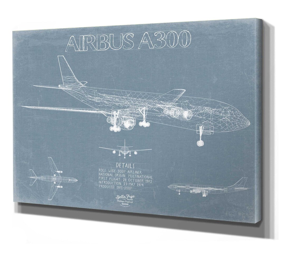 Airbus A300 Aircraft Blueprint Wall Art - Original Aviation Plane Print ...