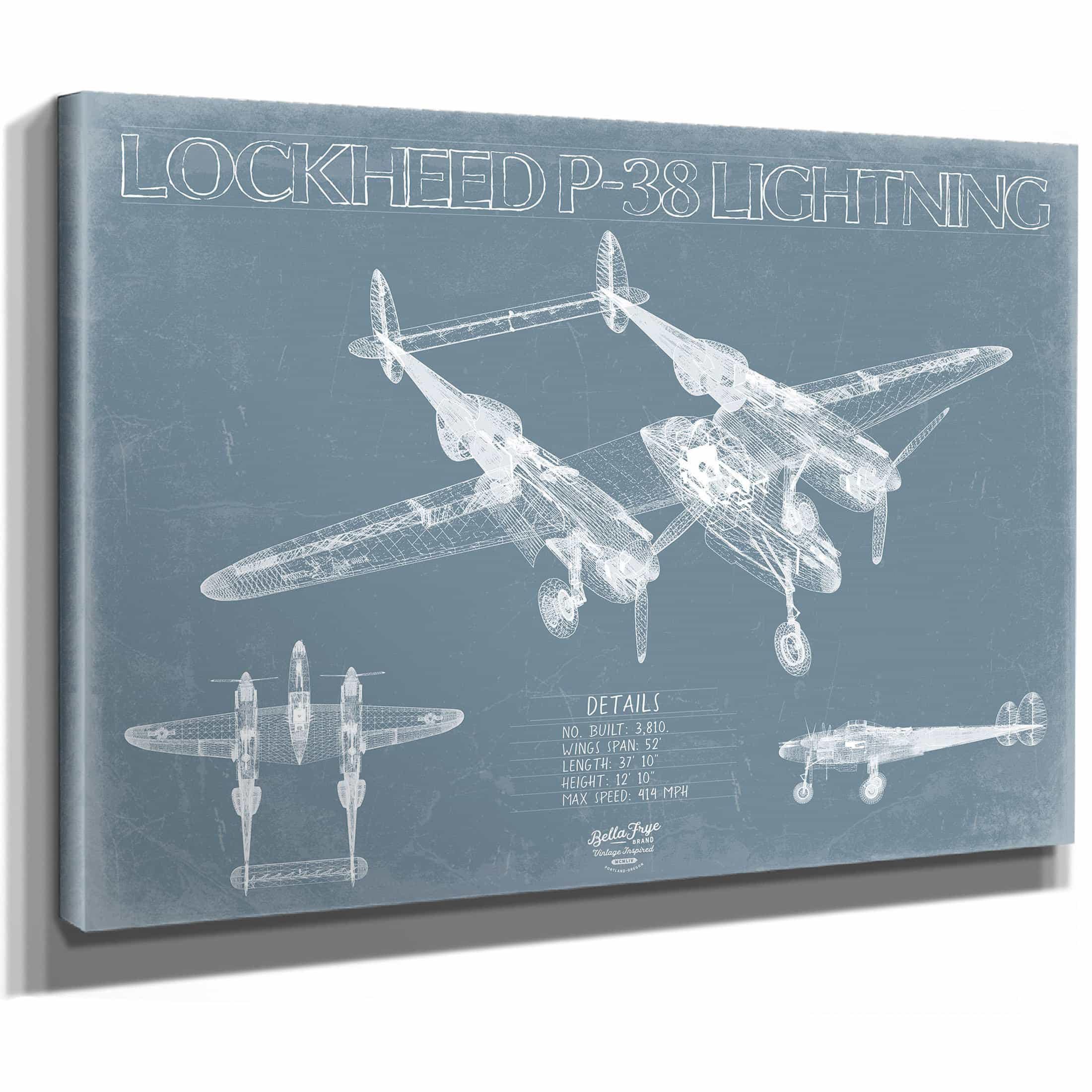 Lockheed P-38 Lightning Blueprint Wall Art - Original Aviation Plane ...