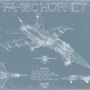 FA-18C Hornet Aircraft Blueprint Wall Art - Original Aviation Plane ...