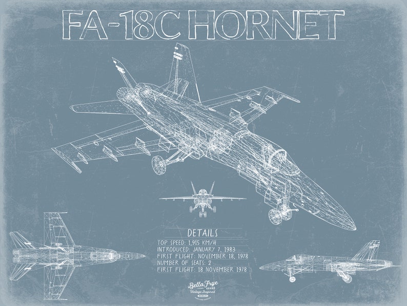 FA-18C Hornet Aircraft Blueprint Wall Art Original Aviation - Etsy