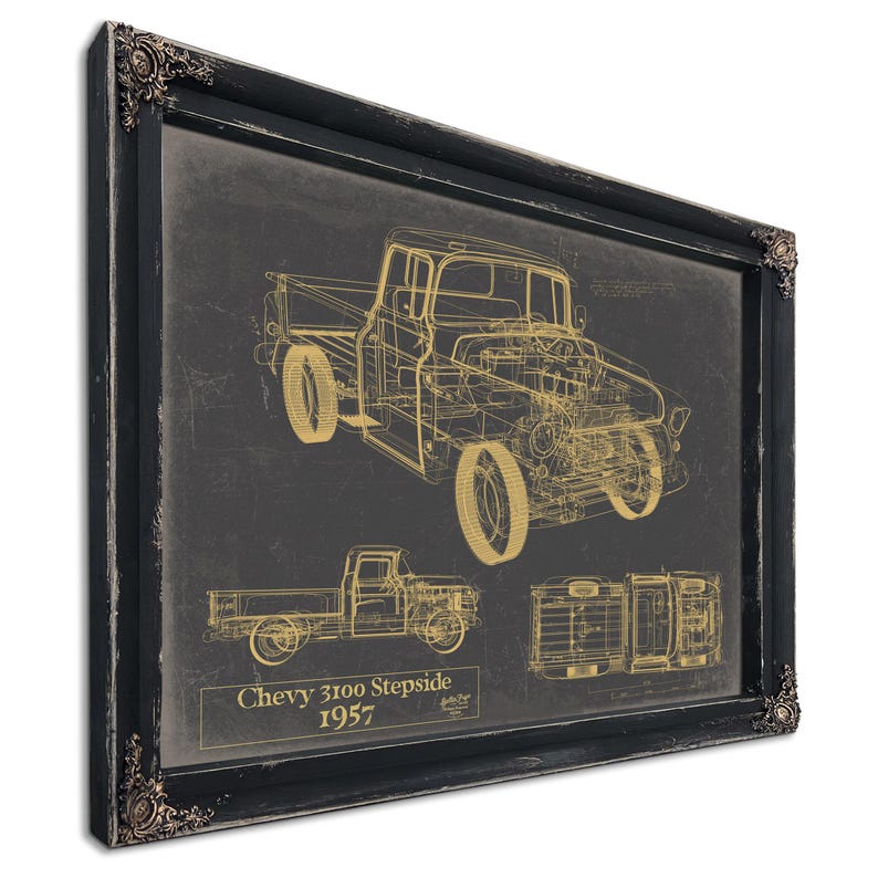 Vintage 1957 Chevy 3100 Stepside Pickup Model Print, Original Blueprint ...