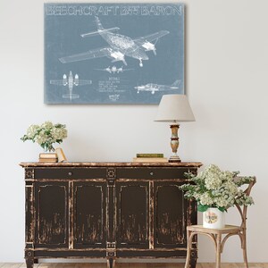 Beechcraft B55 Baron V03 Aircraft Blueprint Wall Art - Original ...