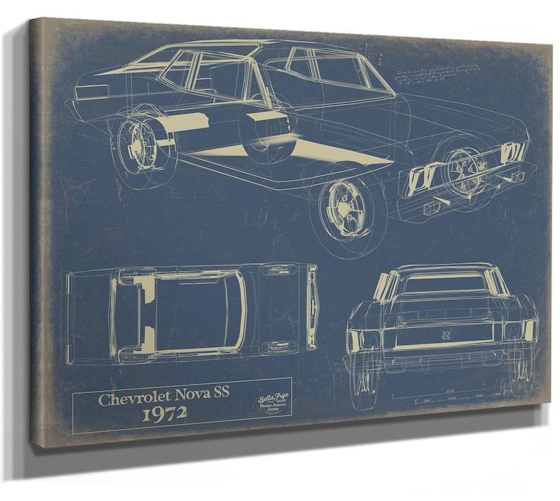 Vintage 1972 Chevrolet Nova SS Car Model Print, Original Blueprint ...