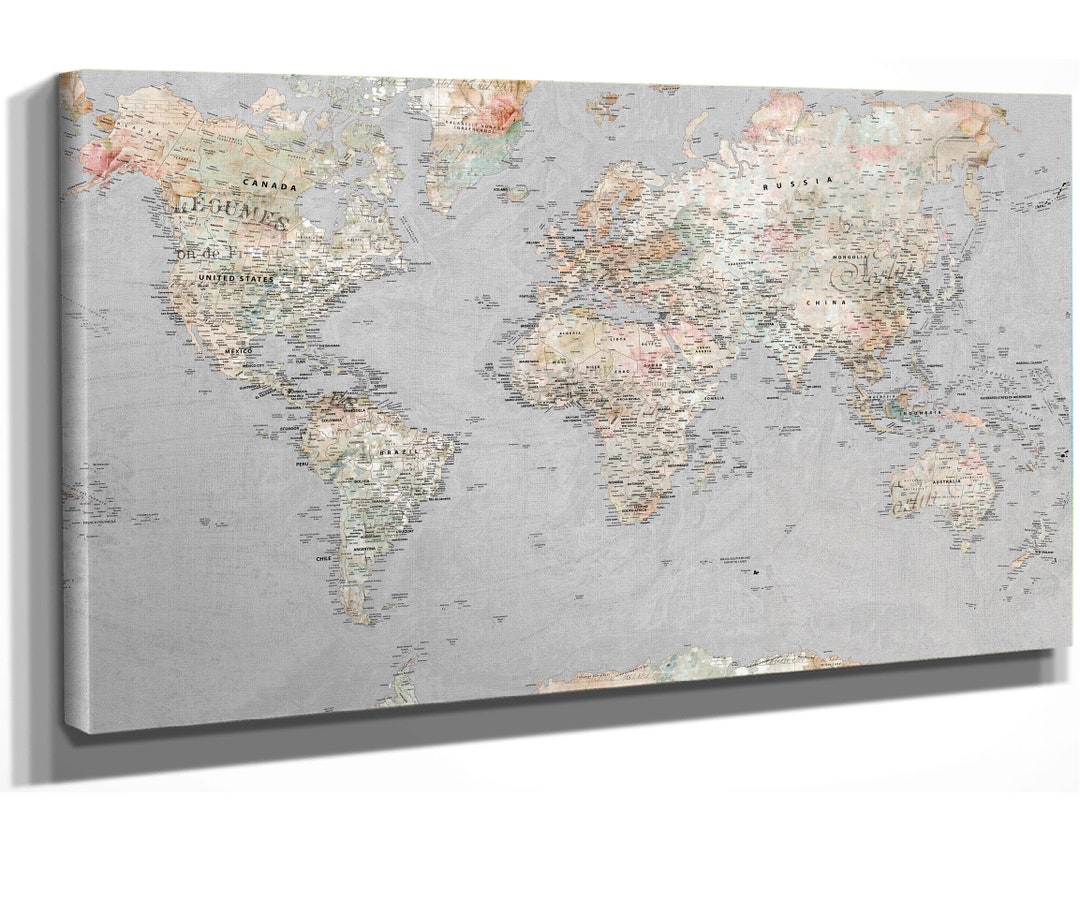 Large World Map Wall Art - Original Canvas World Map With Pushpins 5 - Etsy
