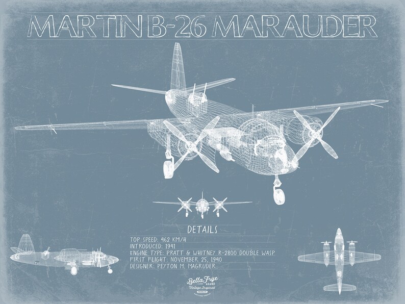 Martin B-26 Marauder Aircraft Blueprint Wall Art Original - Etsy