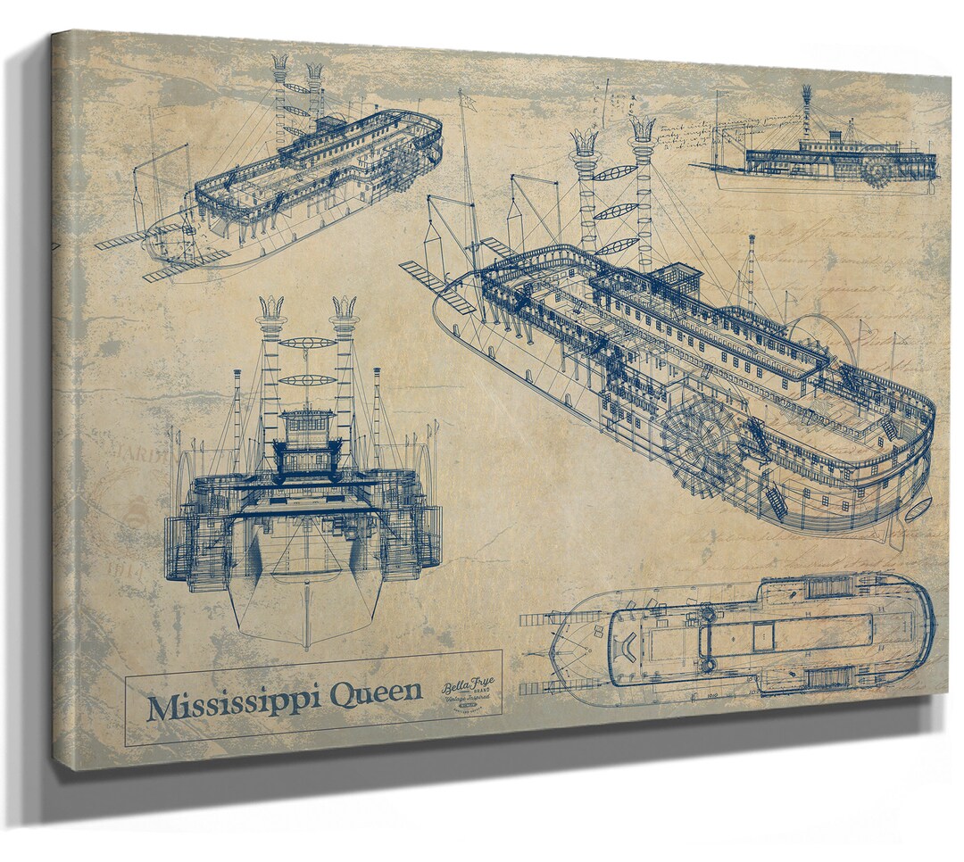 Mississippi Queen (steamboat) Wall Art - Vintage Ship Blueprint Artwork ...