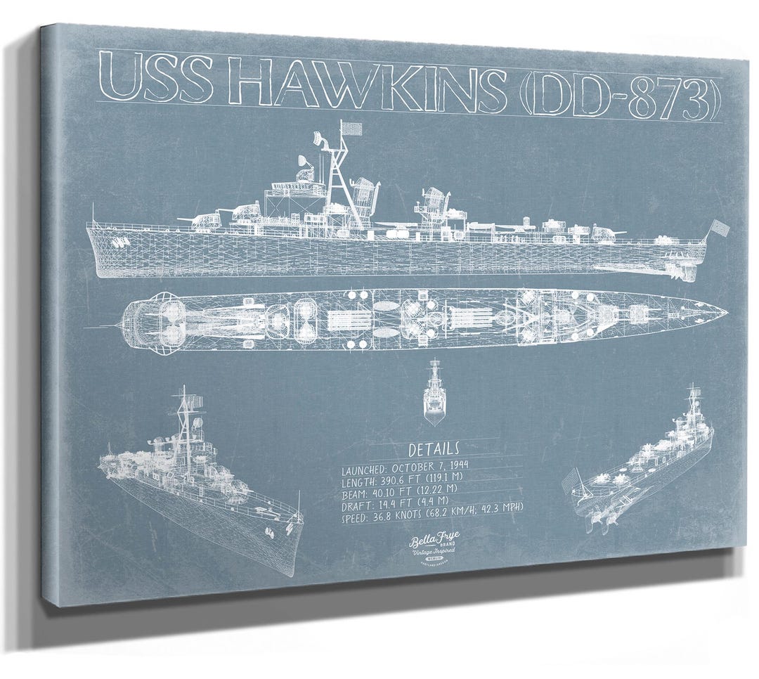 USS Hawkins (DD-873) Blueprint Wall Art - Original Destroyer Print - Etsy