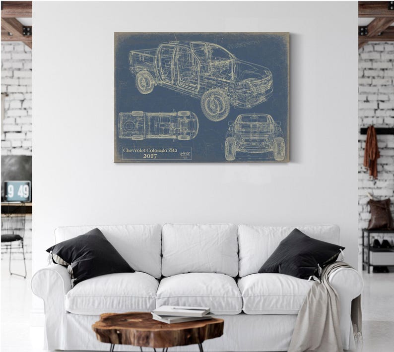 Vintage 2017 Car Model Print, Original Blueprint Canvas, Framed, or ...