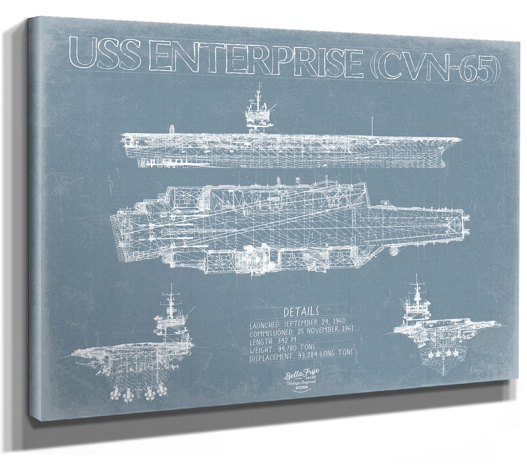 USS Enterprise CVN-65 Frigate Ship Blueprint Wall Art Original Carrier ...