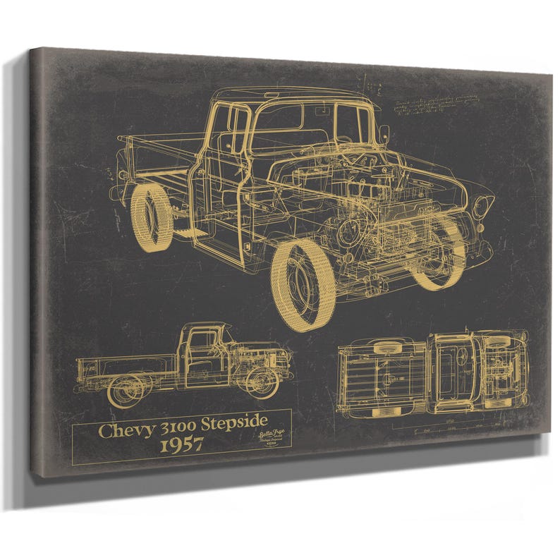 Vintage 1957 Chevy 3100 Stepside Pickup Model Print, Original Blueprint ...