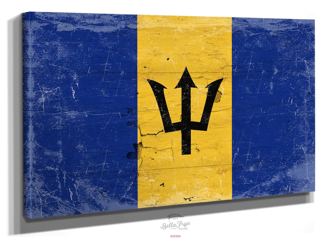 Barbados Flag Wall Art - Vintage Barbados Flag Sign Weathered Wood ...