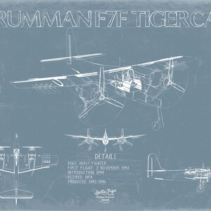 F7F Tigercat Blueprint Wall Art Original Airplane Print - Etsy