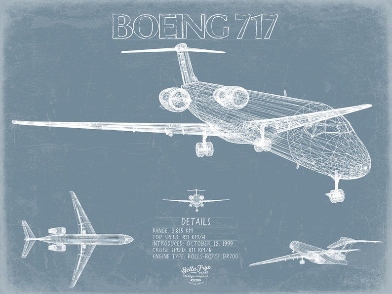 Boeing 717 Aircraft Blueprint Wall Art Original Aviation - Etsy