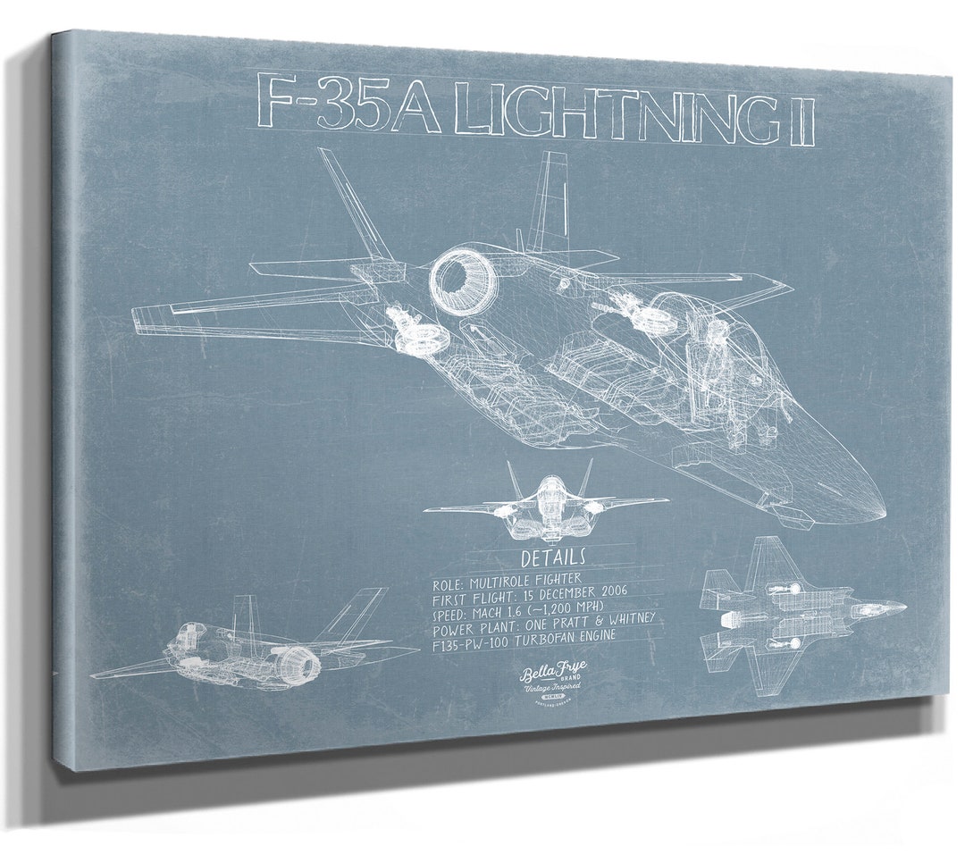 F-35A Lightning II Aircraft Blueprint Wall Art - Original Fighter Plane ...