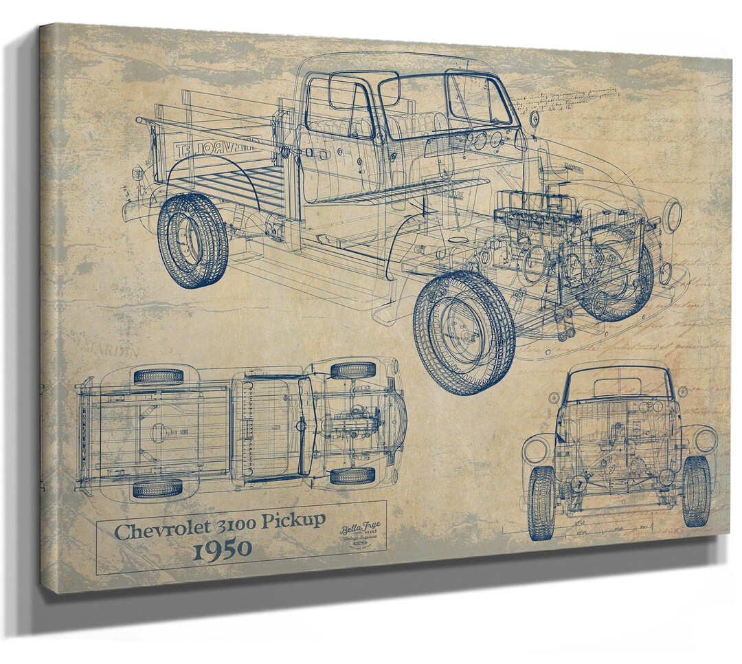Vintage 1950 Chevrolet 3100 Pickup Model Mancave Blueprint Art - Etsy