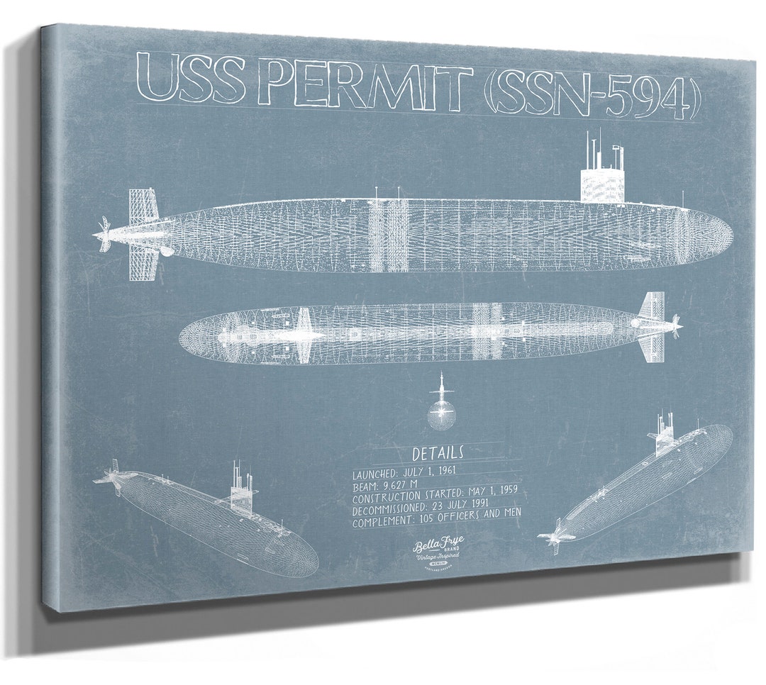 USS Permit (SSN-594) Blueprint Wall Art - Original Submarine Print - Etsy