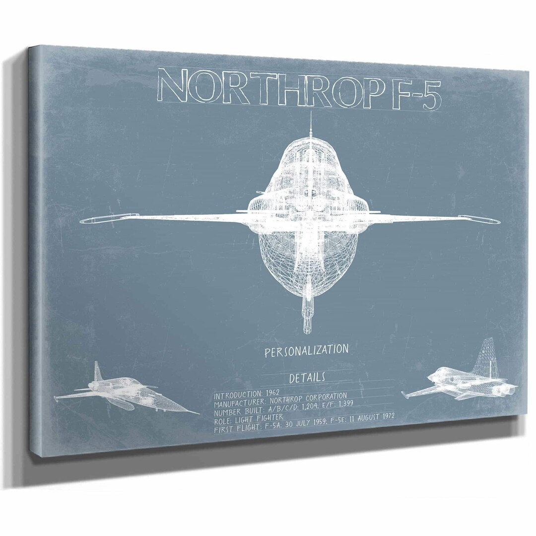 Northrop F-5 Aircraft Blueprint Wall Art - Original Fighter Plane Print ...
