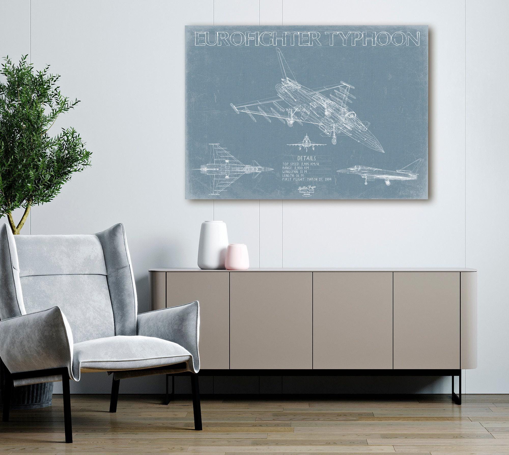 Eurofighter Typhoon Aircraft Blueprint Wall Art - Original Fighter ...