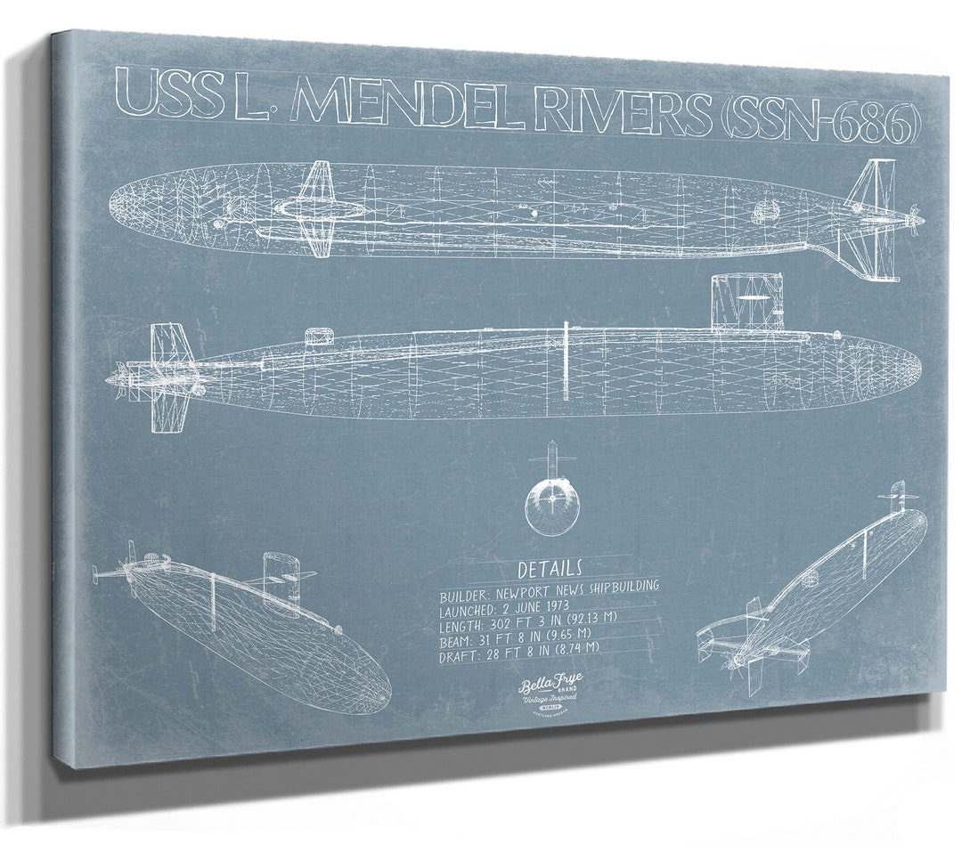 USS L. Mendel Rivers SSN-686 Blueprint Wall Art Original Nuclear ...