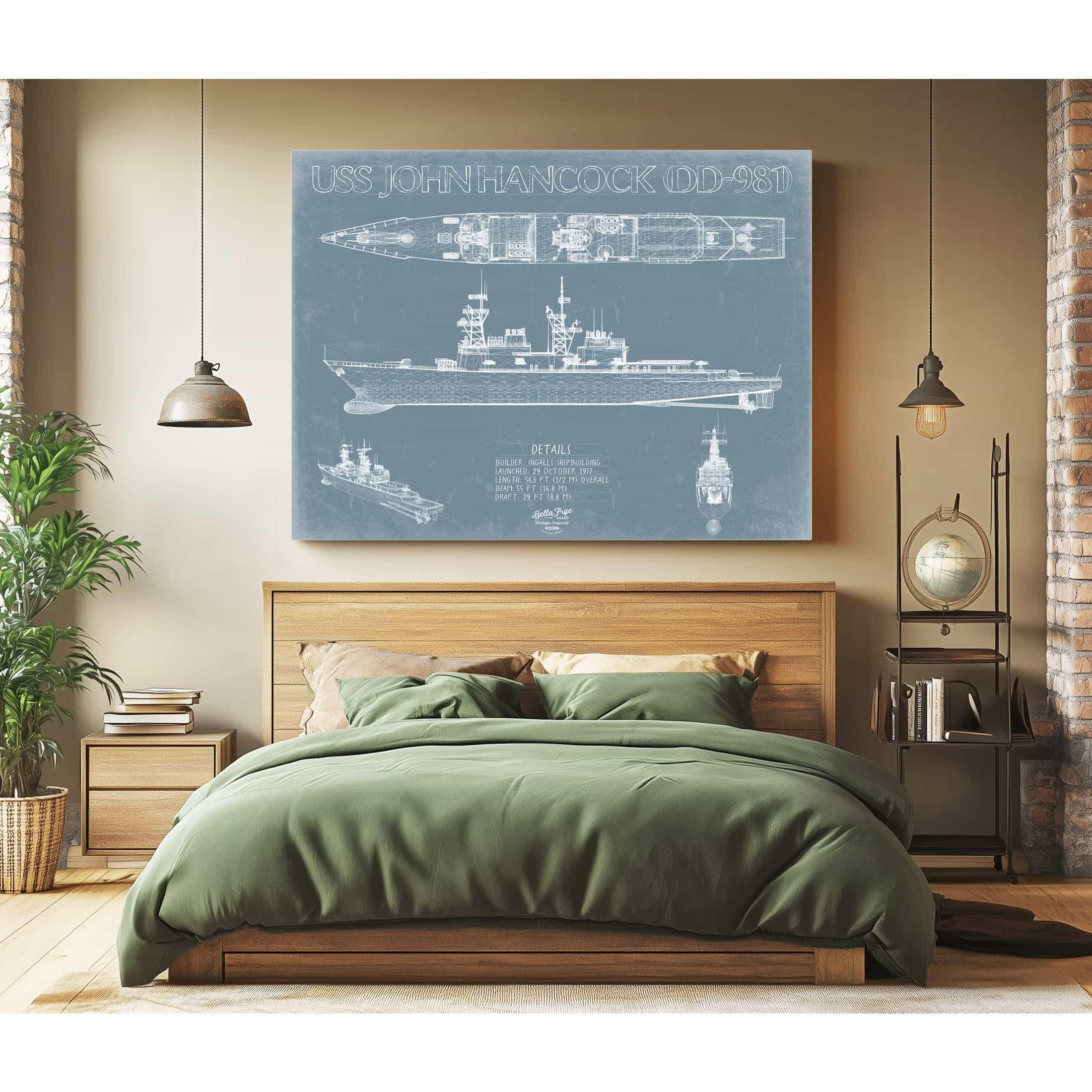 USS John Hancock (DD-981) Blueprint Wall Art - Original Destroyer Print ...