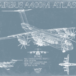 Airbus A400M Atlas Aircraft Blueprint Wall Art Original Aviation Print ...