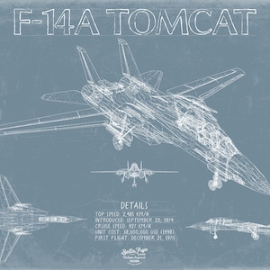 F-14A Tomcat Top Gun Aircraft Blueprint Wall Art - Original Airplane ...