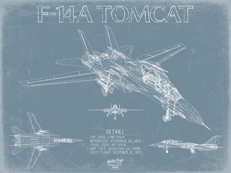 F-14A Tomcat Top Gun Aircraft Blueprint Wall Art Original - Etsy
