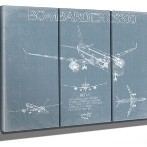 Bombardier CS300 Aircraft Blueprint Wall Art Original Aviation Plane ...