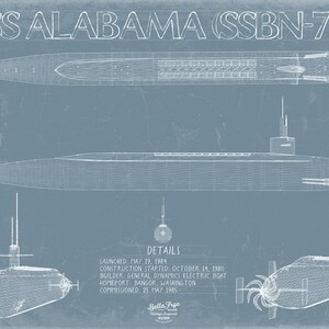 USS Alabama (SSBN-731) Blueprint Wall Art - Original Submarine Print - Etsy