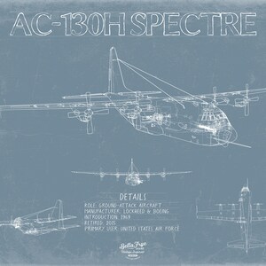 AC-130H Spectre Aircraft Blueprint Wall Art - Original Aviation Plane ...