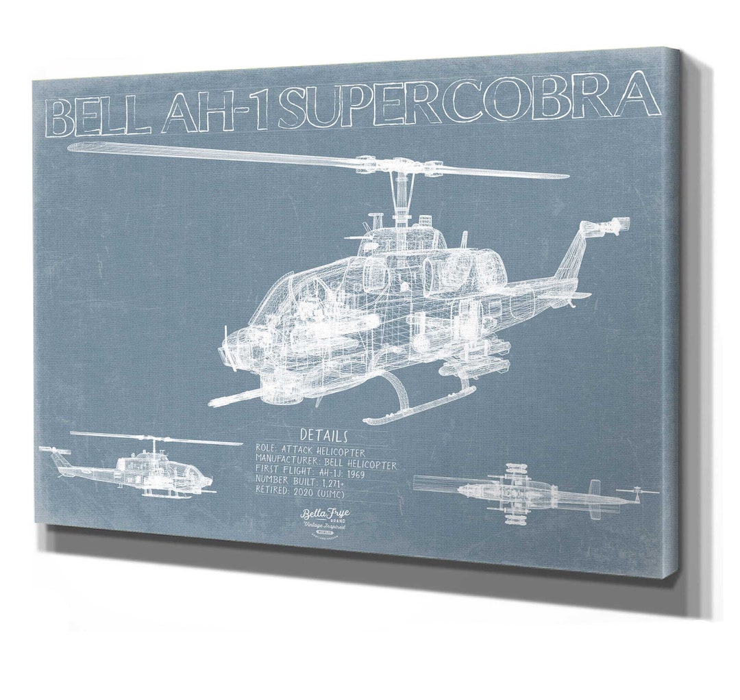 Bell AH-1 Supercobra Helicopter Blueprint Wall Art - Original Aviation ...