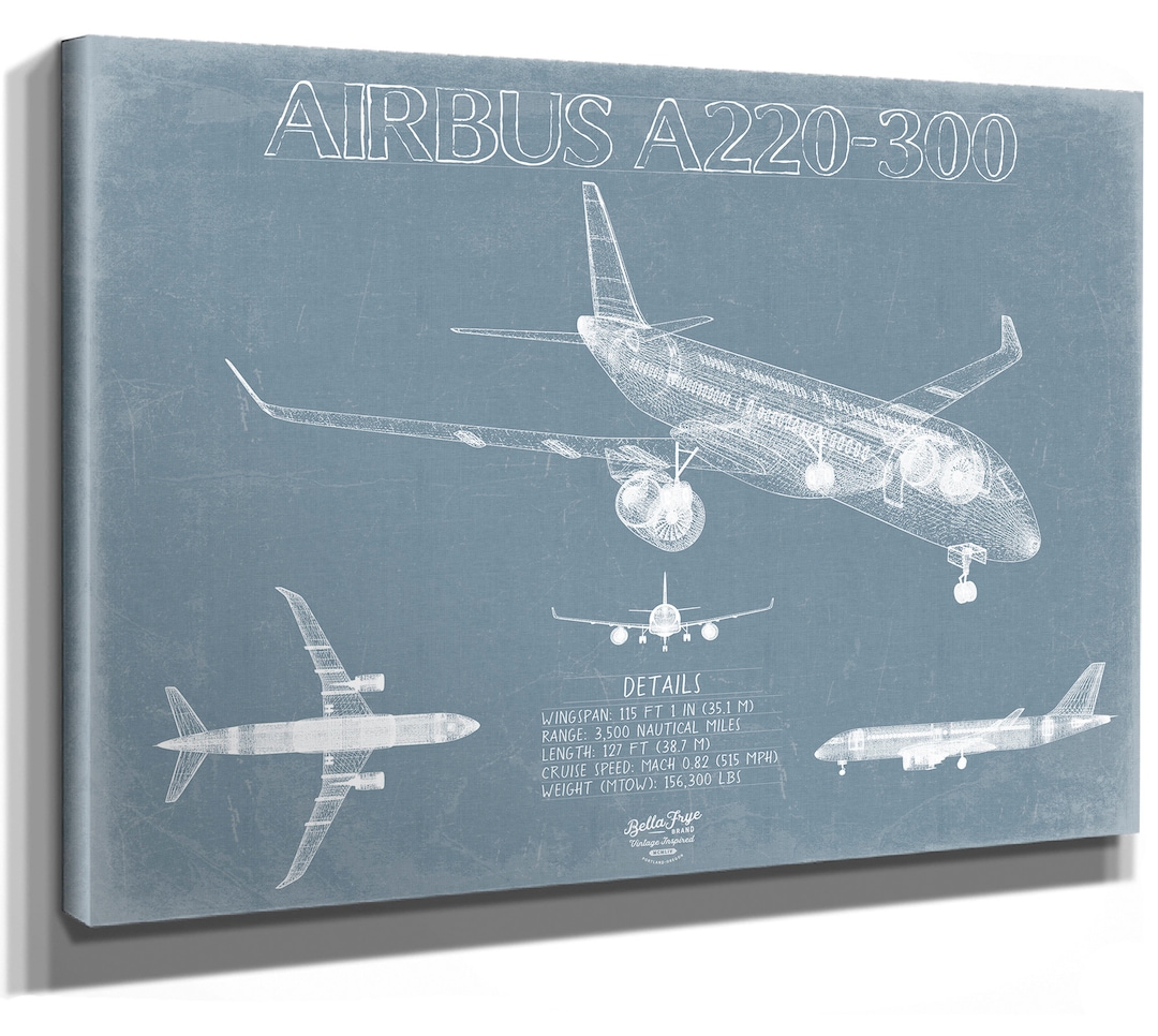 Airbus A220-300 Aircraft Blueprint Wall Art - Original Aviation Plane ...
