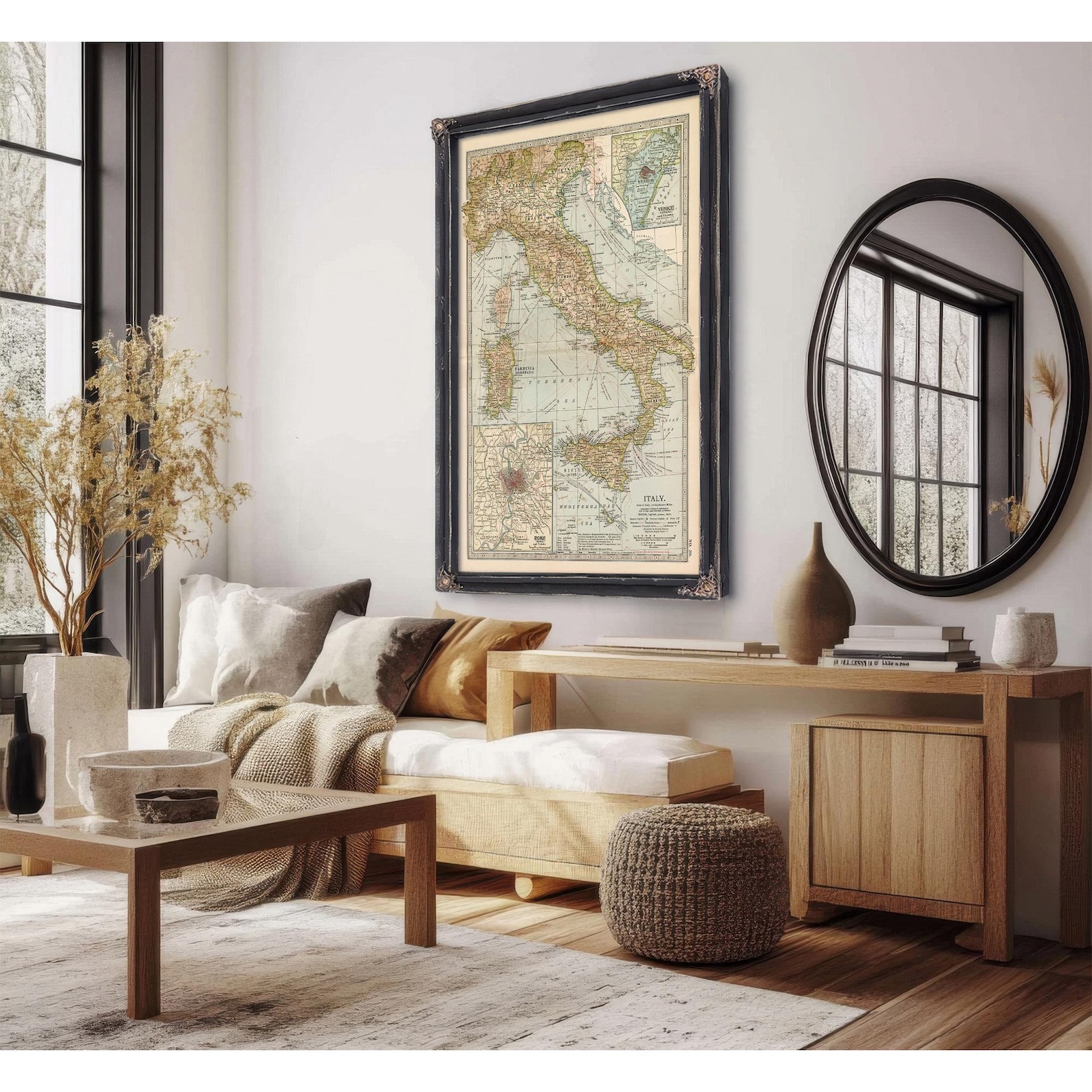 Framed Italy Vintage Map - Ornate Embellishment Frame With Print - Etsy