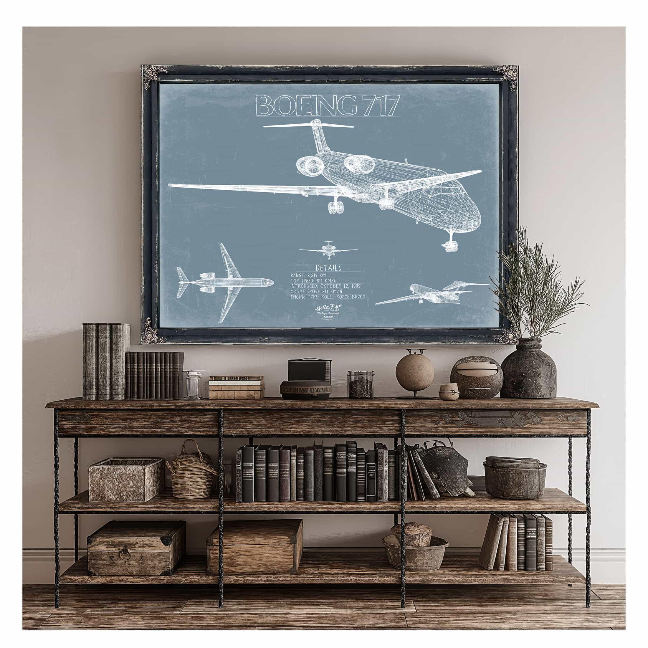 Boeing 717 Aircraft Blueprint Wall Art - Original Aviation Plane Print ...