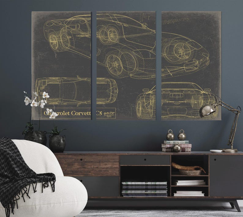 Vintage Chevrolet Corvette (C5) Car Model Print, Original Blueprint ...