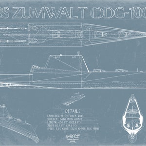 USS Zumwalt (DDG-1000) Blueprint Wall Art - Original Destroyer Print - Etsy