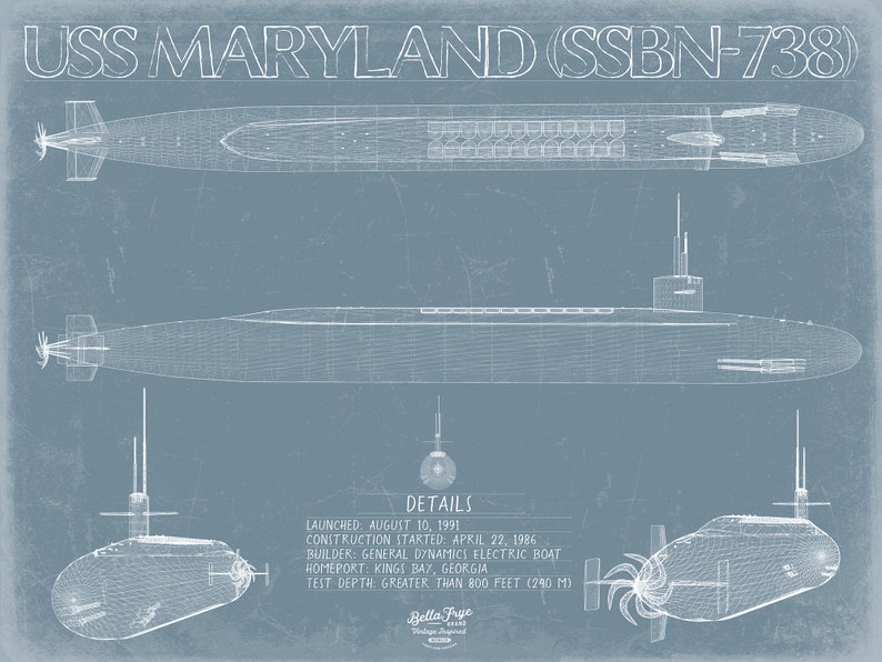USS Maryland SSBN-738 Blueprint Wall Art Original - Etsy
