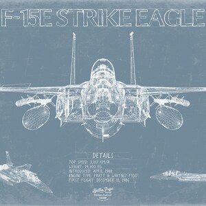 F-15E Strike Eagle Aircraft Blueprint Wall Art - Original Fighter Plane ...