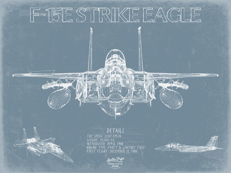 F-15E Strike Eagle Aircraft Blueprint Wall Art Original - Etsy