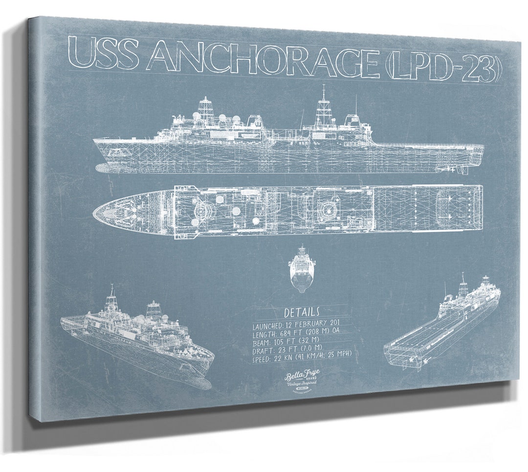 USS Anchorage LPD-23 Blueprint Wall Art Original Amphibious Transport ...