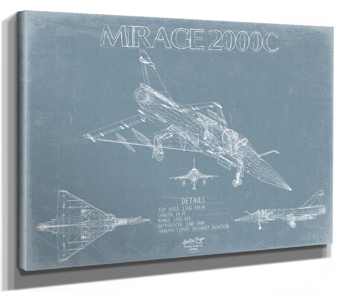 Dassault Mirage 2000C Aircraft Blueprint Wall Art - Original Fighter ...