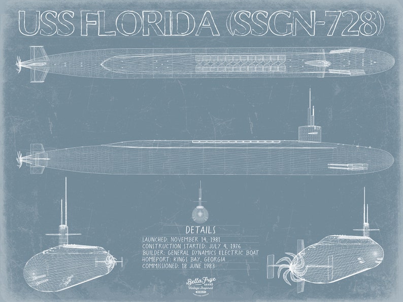 USS Florida SSGN-728 Blueprint Wall Art Original Submarine - Etsy