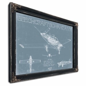 Beechcraft Bonanza V35 Aircraft Blueprint Wall Art - Original Aviation ...