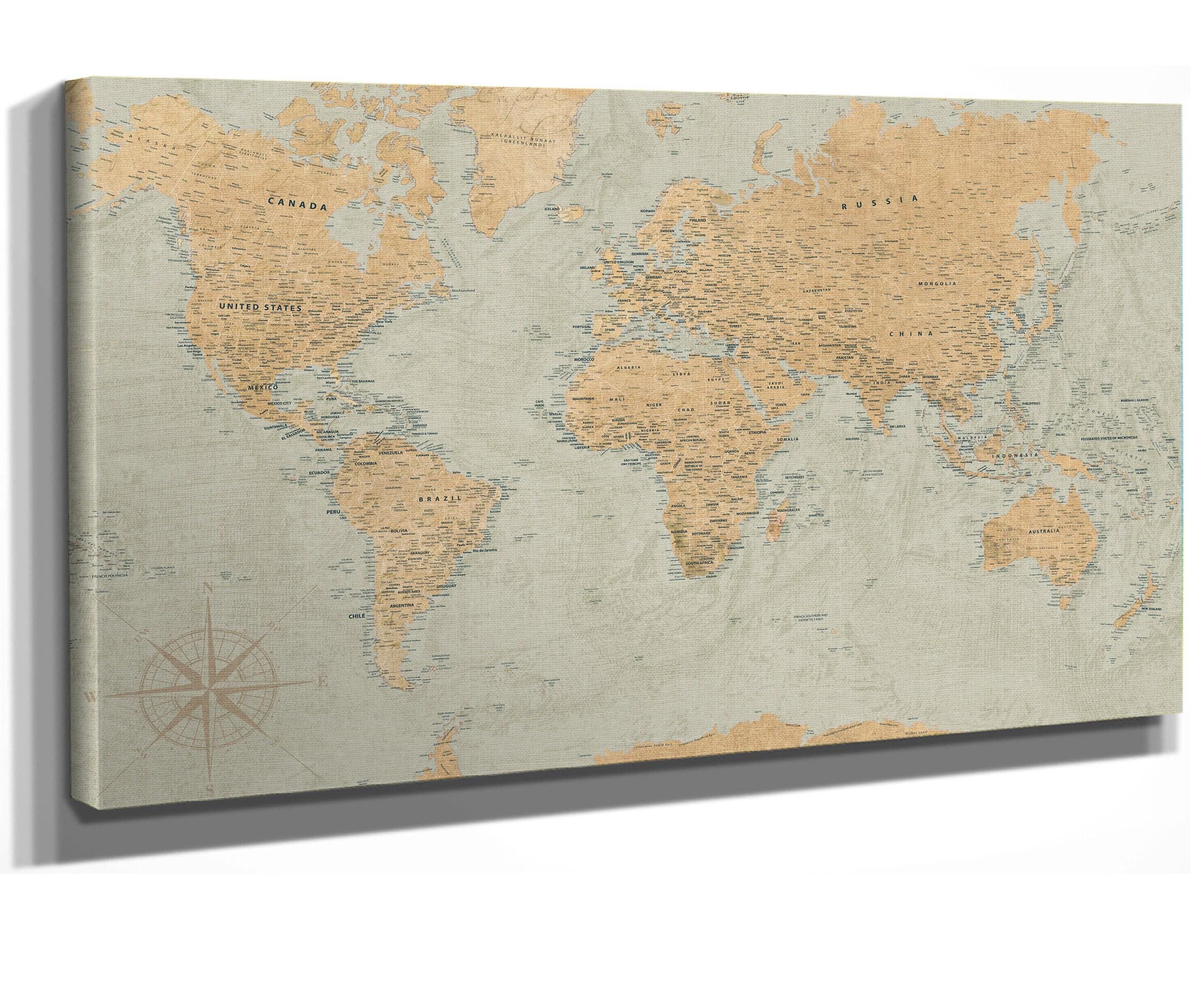 World Map Push Pin Travel Art: Personalized Canvas or Framed - Etsy