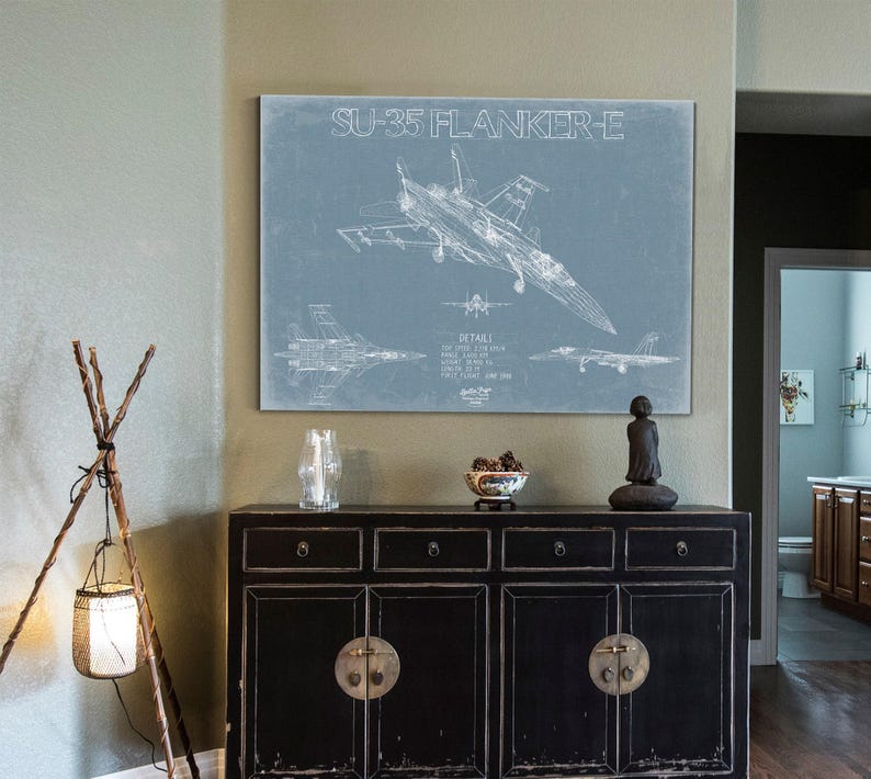 Sukhoi Su-35 Flanker-e Aircraft Blueprint Wall Art - Original Fighter ...