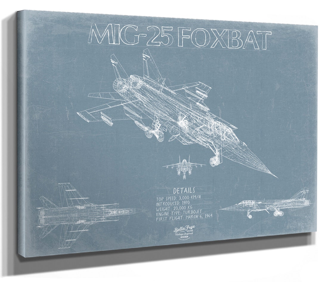Mikoyan-gurevich Mig-25 Foxbat Aircraft Blueprint Wall Art - Original ...