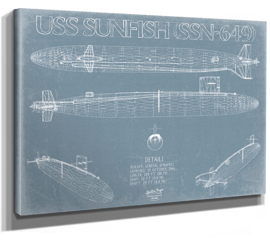 USS Sunfish (SSN-649) Blueprint Wall Art - Original Nuclear-powered ...