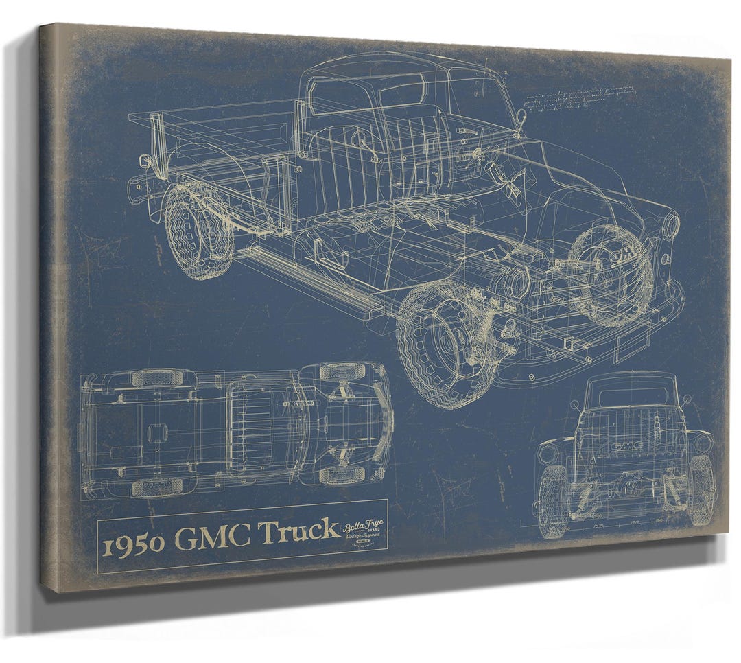 Vintage 1950 GMC Truck Model Mancave Blueprint Art - Etsy