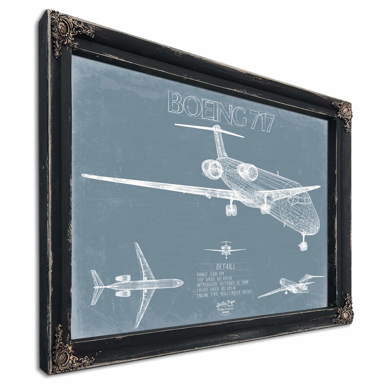 Boeing 717 Aircraft Blueprint Wall Art - Original Aviation Plane Print ...